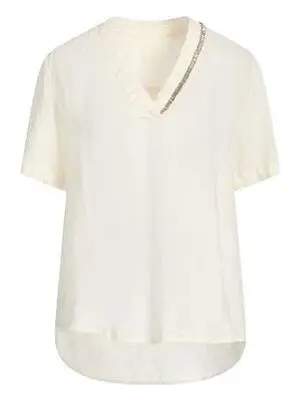 120% Lino Linen Top With Appliqués - Ivory