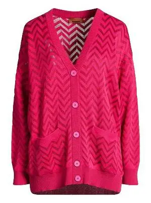 Missoni Cardigan In Cotton Blend With Signature Print - Fuchsia
