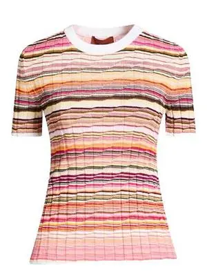 Missoni Knit Short Sleeve Crewneck Top - Orange