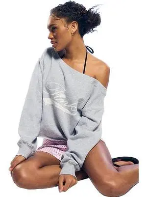 Pink Off-the-shoulder Sweatshirt - Grey