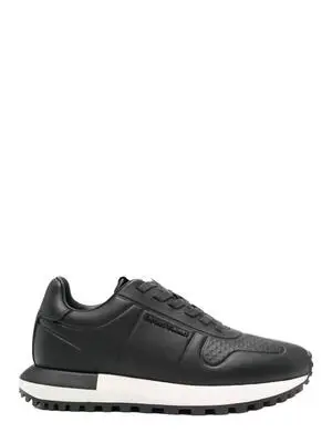 Emporio Armani Leather Sneakers With Logo Plaque - Black