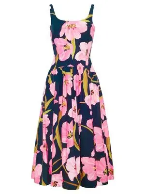 Cara Cara Regio Floral-Print Midi Dress Blue