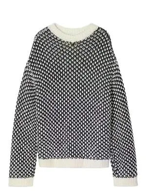 Closed Patterned Crew-neck Sweater - White