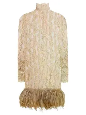 Dolce & Gabbana Lace Feather Mini Dress - Neutrals