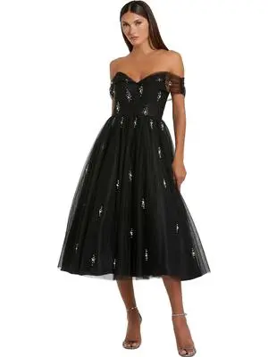 Mac Duggal Pearl-embellished A-line Tulle Cocktail Dress - Black
