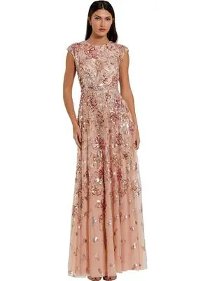 Mac Duggal Sequin High Neck A-line Gown - Orange