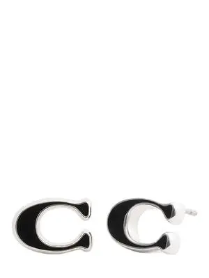 COACH Enamel Signature Stud Earrings - Silver/black
