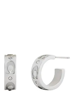 COACH Repeated C Huggie Earrings - Silver