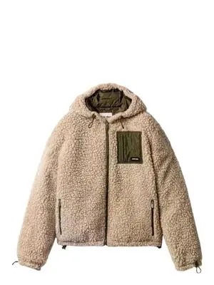 Miu Miu Teddy Fleece Drawstring Hooded Jacket - Neutrals