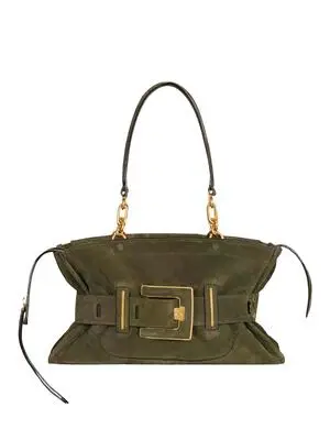 Balmain Anthem Suede Shoulder Bag - Green
