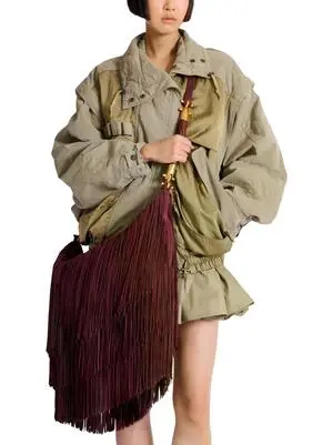 Balmain Bène Large Fringed Suede Bag - Brown