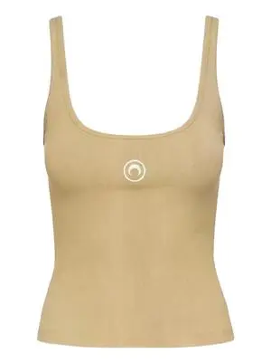 MARINE SERRE Ribbed Logo Tank Top - Neutrals