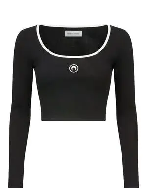 MARINE SERRE Logo-embroidered Jersey Top - Black