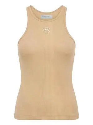MARINE SERRE Moon Logo Ribbed Tank Top - Neutrals