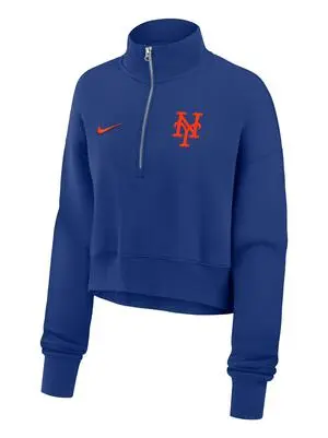 Nike New York Mets Phoenix MLB Cropped 1/4-Zip Crew Blue