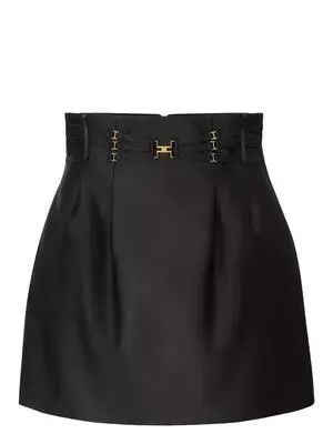 Elisabetta Franchi Satin Mini Skirt With Buckle - Black