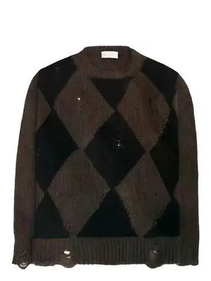 PAURA Orfei Argyle Distressed Sweater - Brown