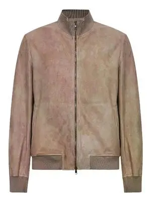 SALVATORE SANTORO Salvatore Santoro Ribbed Knit Collar Leather Jacket Neutrals