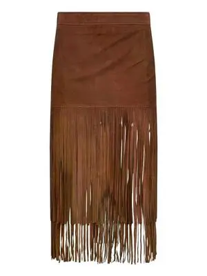 ERMANNO FIRENZE Fringed Midi Skirt - Brown