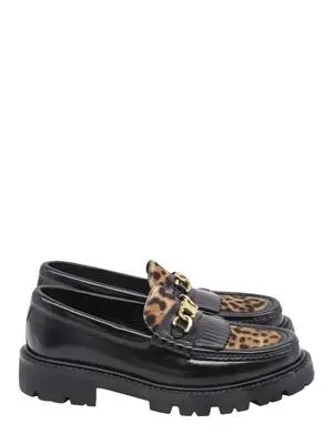 Celine Leopard-print Chain Loafers - Black