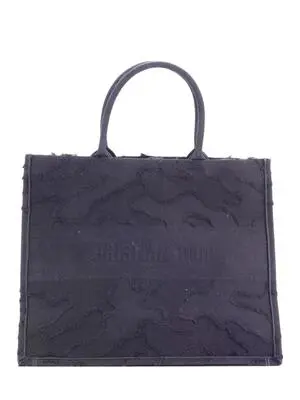 Dior Camouflage Embroidered Canvas Large Tote Bag - Black