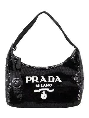 Prada Re-edition 2000 Sequins Mini Hobo Bag - Black