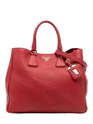 Prada Vittelo Daino Open Convertible Tote Satchel Red