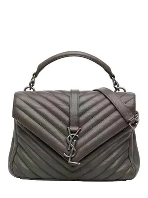 Saint Laurent 2016 Medium Chevron Sheepskin Monogram College Satchel - Grey