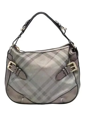 Burberry Supernova Check Coated Canvas And Metallic Leather Shoulder Bag - Grey