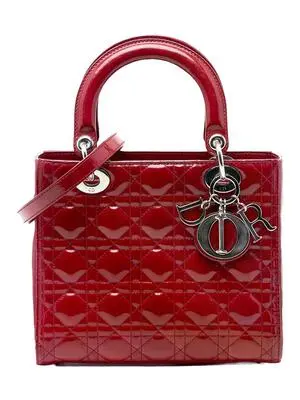 Dior 2013 Medium Patent Cannage Lady Satchel - Red