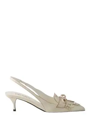 Prada Fringed Leather Slingback Pumps Neutrals