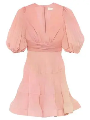 Zimmermann Pleated V-neck Mini Dress - Pink