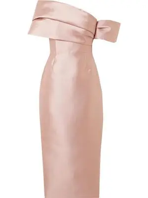 Solace London Mirla Off-the-shoulder Faille Midi Dress - Pink