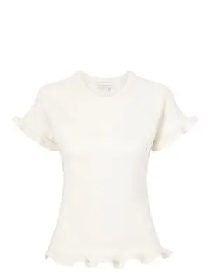 Stella McCartney Ruffled Cotton-jersey T-shirt - Neutrals