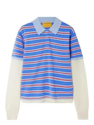 Guest In Residence Layered Striped Cashmere Polo Shirt - Blue