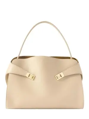 FERRAGAMO Hug Medium Leather Tote Cream