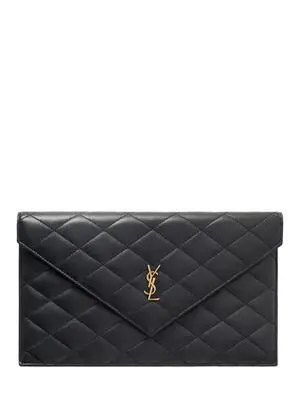 Saint Laurent Paris Matelassé Leather Pouch - Black