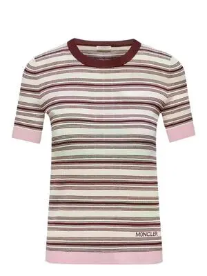 Moncler Moncler Striped Ribbed-Knit T-Shirt Neutrals