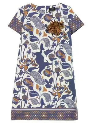 CLIPS Floral-appliqué Mini Dress - Neutrals