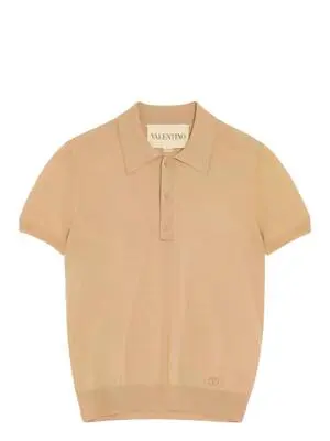 Valentino Garavani Virgin-wool Polo Shirt With Vlogo-embroidery - Neutrals