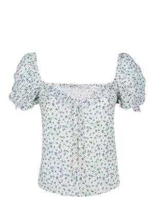 MAR DE MARGARITAS Letizia Floral Puff-sleeve Blouse - White