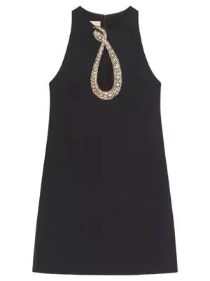Valentino Garavani Embroidered Crepe Couture Short Dress With Rhinestone Detail - Black