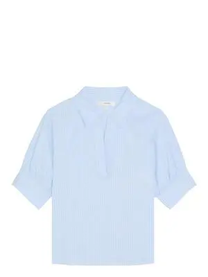 FRAME Striped Cotton Shirt With Puff Sleeves - Light Blue