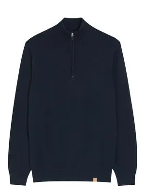 NOW YOU LIVE Woodhouse Half-zip Cotton Jumper - Navy