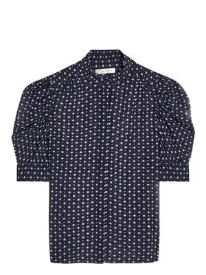 FRAME Printed Silk Chiffon Puff Sleeve Blouse - Navy