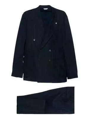 MANUEL RITZ Double-breasted Striped Suit Blue