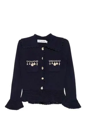 SELF-PORTRAIT Charm-detail Scalloped Cardigan - Blue
