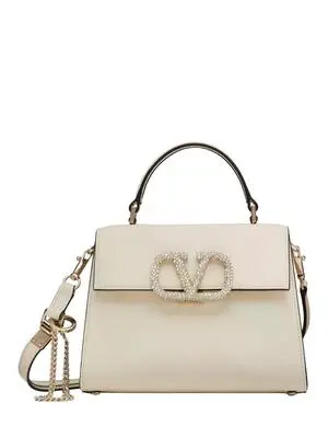 Valentino Garavani V Sling Handbag With Jewel Embroidery Neutrals