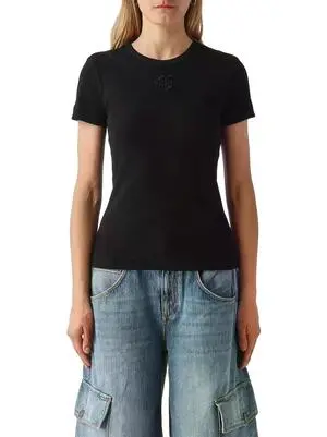 PINKO PINKO Fine-Rib T-Shirt With Love Birds Embroidery