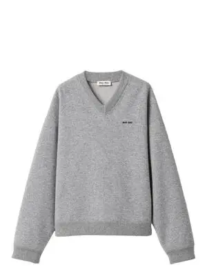 Miu Miu Cashmere And Jersey V-neck Sweater - Grey